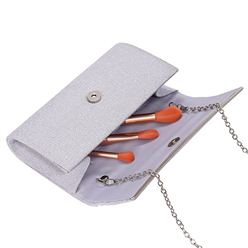 ZHANNI Clutch Purses for Women Fashion Shining Evening Bag Handbag Party Wedding Clutch (Silver)