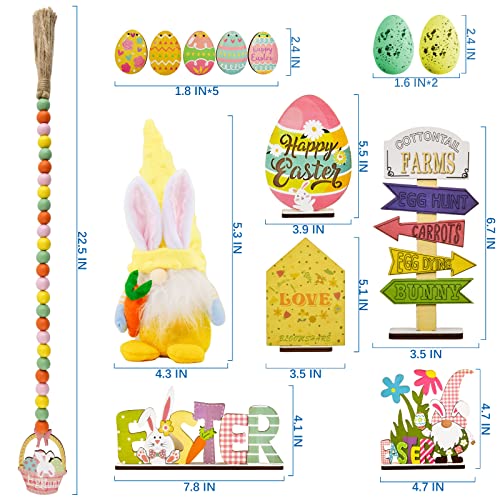 Easter Tiered Tray Decor-14Pcs Easter Tiered Tray Decorations-Gnome Plush, Beads Garland, Eggs and Bunny Wood Sign Decor for Home Table Kitchen Mantle