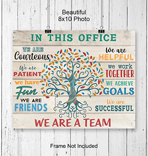 Teamwork Office Wall Art & Decor - Home Office Wall Art - Inspiration Motivational poster - In This Office We Are A Team Saying - Motivational Gift for Boss Manager - Positive Inspirational Quote 8x10