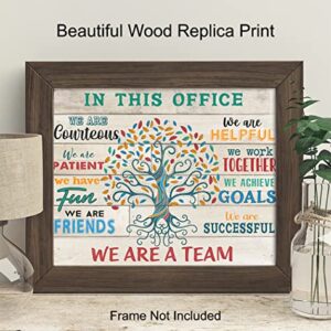 Teamwork Office Wall Art & Decor - Home Office Wall Art - Inspiration Motivational poster - In This Office We Are A Team Saying - Motivational Gift for Boss Manager - Positive Inspirational Quote 8x10