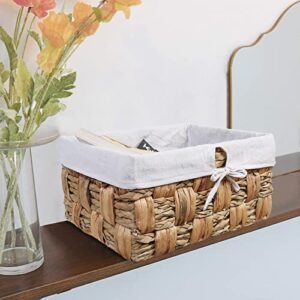 BSTNASI Hand-woven natural water hyacinth storage basket , Lined wicker basket for organizing , Rectangular wicker storage basket for decoration , 14.17 x 10.62 x 7.08 inches Large wicker baskets