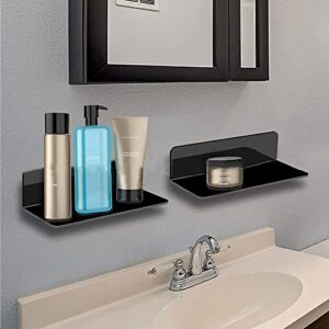 XZJMY 2 Pack Acrylic Shelves Small Acrylic Floating Wall Shelves,Wall Mounted Storage Shelf Small Wall Display Shelf for Bluetooth Speakers/Security Cameras with Cable Clips (2, Black)