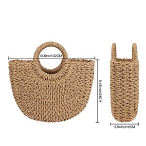 Womens Large Straw Beach Bag Woven Tote Bag Top Handle Handbag Purse for Summer (Brown)