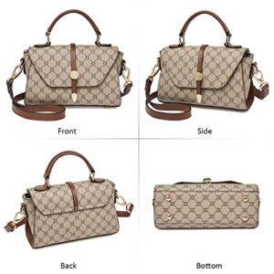 LAORENTOU Small Satchel Handbag for Women, PVC Faux Leather Ladies Monogram Crossbody Shoulder Bag Checkered Purse (05 Off-white)