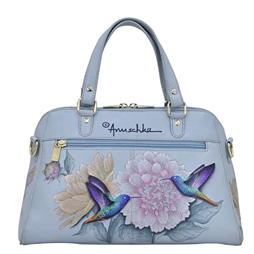 Anuschka Women’s Hand Painted Genuine Leather Wide Organizer Satchel - Rainbow Birds