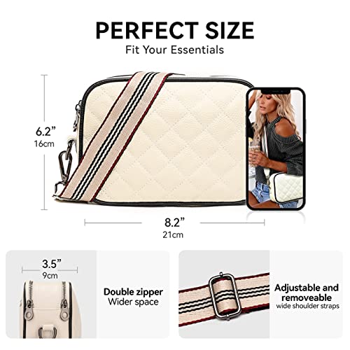 SIIHENRRY Camera Crossbody Bag for Women Genuine Leather Wide Strap Camera Bag Purse Double Compartment Multiple Pocket Triple Zip Shoulder Bag