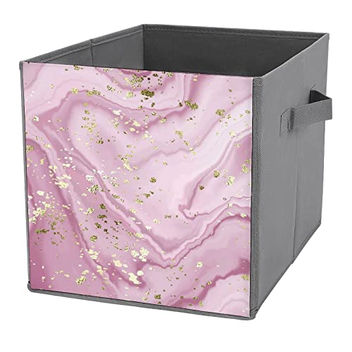 DamTma Rose Glitter Marbling Pattern Collapsible Storage Bins Fabric Storage Cubes with Handles Basket Storage Organizer for Shelves Closet Bedroom Living Room 10.6 in