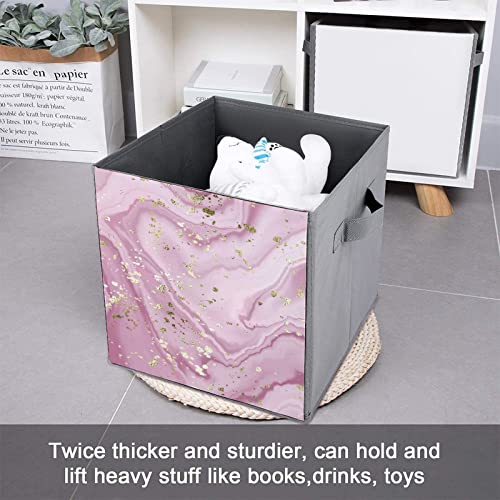 DamTma Rose Glitter Marbling Pattern Collapsible Storage Bins Fabric Storage Cubes with Handles Basket Storage Organizer for Shelves Closet Bedroom Living Room 10.6 in