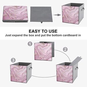 DamTma Rose Glitter Marbling Pattern Collapsible Storage Bins Fabric Storage Cubes with Handles Basket Storage Organizer for Shelves Closet Bedroom Living Room 10.6 in