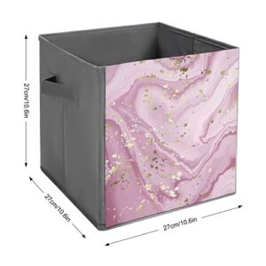 DamTma Rose Glitter Marbling Pattern Collapsible Storage Bins Fabric Storage Cubes with Handles Basket Storage Organizer for Shelves Closet Bedroom Living Room 10.6 in