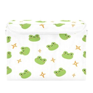 kigai storage basket cute frog storage boxes with lids and handle, large storage cube bin collapsible for shelves closet bedroom living room, 16.5×12.6×11.8 in