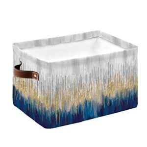 Storage Bins Large Storage Cubes 15x11x9.6 inch Abstract Blue and Golden Pattern Foldable Storage Basket for Shelves for Organizing Closet Shelf Nursery Toy