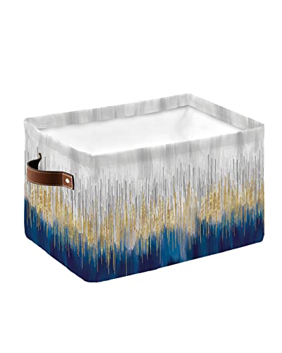 Storage Bins Large Storage Cubes 15x11x9.6 inch Abstract Blue and Golden Pattern Foldable Storage Basket for Shelves for Organizing Closet Shelf Nursery Toy