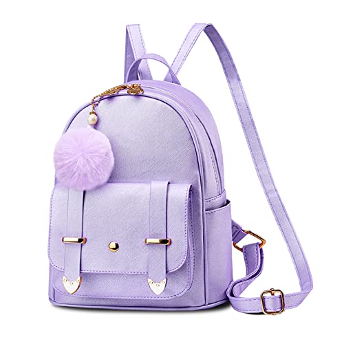 Girls Cute Mini Backpack Purse Fashion School Bags PU Leather Casual Backpack for Teens Women Purple