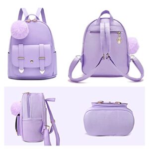 Girls Cute Mini Backpack Purse Fashion School Bags PU Leather Casual Backpack for Teens Women Purple