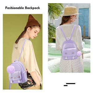 Girls Cute Mini Backpack Purse Fashion School Bags PU Leather Casual Backpack for Teens Women Purple