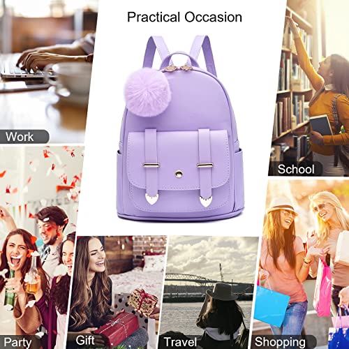 Girls Cute Mini Backpack Purse Fashion School Bags PU Leather Casual Backpack for Teens Women Purple