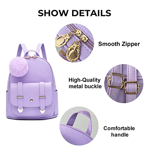 Girls Cute Mini Backpack Purse Fashion School Bags PU Leather Casual Backpack for Teens Women Purple