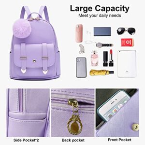 Girls Cute Mini Backpack Purse Fashion School Bags PU Leather Casual Backpack for Teens Women Purple