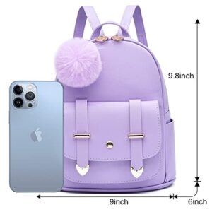 Girls Cute Mini Backpack Purse Fashion School Bags PU Leather Casual Backpack for Teens Women Purple