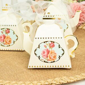 efavormart 25 pack | 4″ mini teapot favor boxes light ivory tea time gift box with ribbon