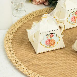 Efavormart 25 Pack | 4" Mini Teapot Favor Boxes Light Ivory Tea Time Gift Box with Ribbon