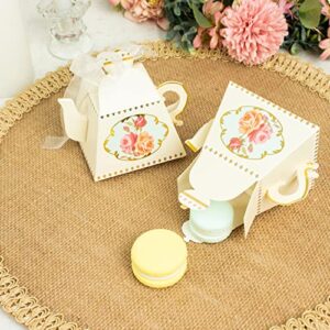 Efavormart 25 Pack | 4" Mini Teapot Favor Boxes Light Ivory Tea Time Gift Box with Ribbon