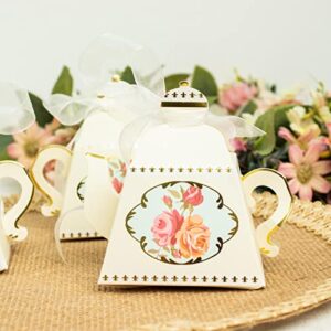 Efavormart 25 Pack | 4" Mini Teapot Favor Boxes Light Ivory Tea Time Gift Box with Ribbon