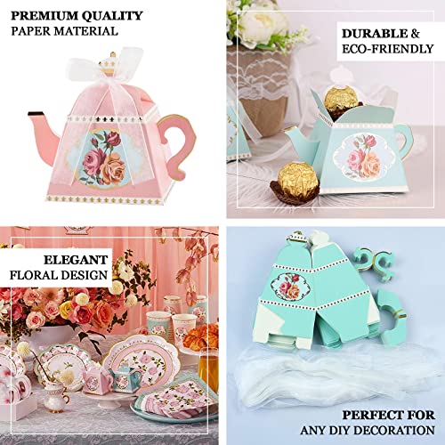 Efavormart 25 Pack | 4" Mini Teapot Favor Boxes Light Ivory Tea Time Gift Box with Ribbon