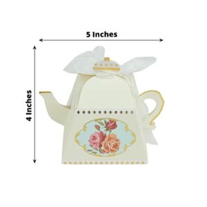 Efavormart 25 Pack | 4" Mini Teapot Favor Boxes Light Ivory Tea Time Gift Box with Ribbon