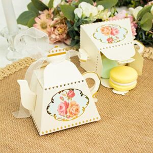 Efavormart 25 Pack | 4" Mini Teapot Favor Boxes Light Ivory Tea Time Gift Box with Ribbon