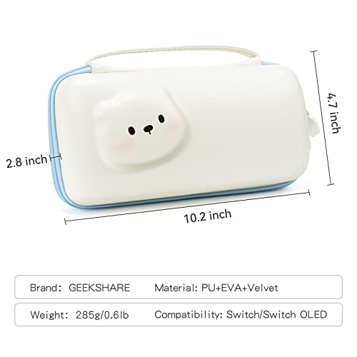 GeekShare Cute Carry Case Compatible with Nintendo Switch/Switch OLED - Portable Hardshell Slim Travel Carrying Case fit Switch Console & Game Accessories -- White Bear