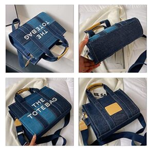 Rysmoclr The Tote Bag for Women Denim Tote Bag with Zipper Women's Traveler Tote Patchwork Design Tote Bag (Black Denim)