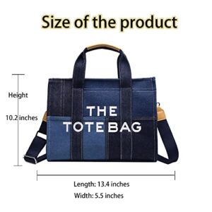 Rysmoclr The Tote Bag for Women Denim Tote Bag with Zipper Women's Traveler Tote Patchwork Design Tote Bag (Black Denim)