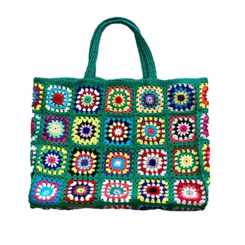 Granny Square Crochet Colorful Tote With Large Capacity And Classic Retro Ladies Handbag Purse Big Bags Women EN8