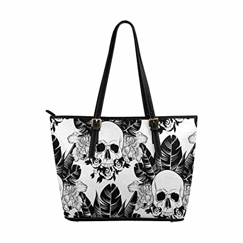 InterestPrint Skull with Palm Leaves, Flower Top Handle HandBags Shoulder Bags Tote Bags Purse