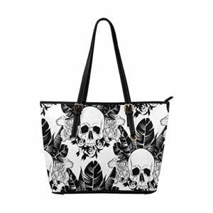 InterestPrint Skull with Palm Leaves, Flower Top Handle HandBags Shoulder Bags Tote Bags Purse