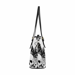 InterestPrint Skull with Palm Leaves, Flower Top Handle HandBags Shoulder Bags Tote Bags Purse