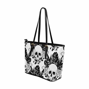 InterestPrint Skull with Palm Leaves, Flower Top Handle HandBags Shoulder Bags Tote Bags Purse