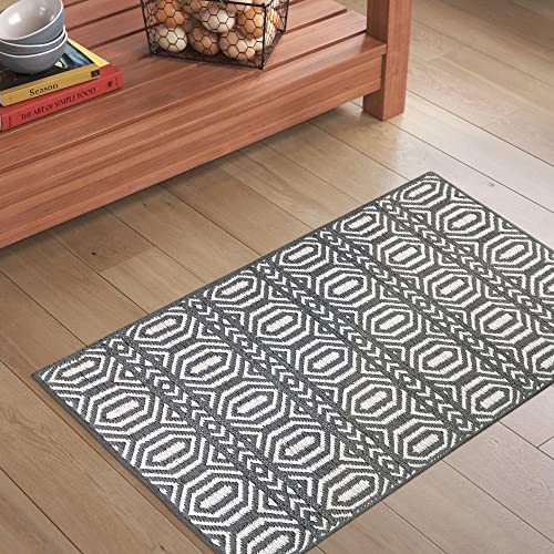 HomeInGoods Boho Area Rug - 2x3 Indian Durrie Small Entryway Rug Inside Doormat Bohemian Pure Cotton Non-Slip Washable Low-Pile Floor Carpet for Indoor Front Entrance Kitchen Bathroom