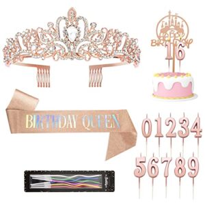 birthday crown, tiaras for women, birthday sash for women, birthday candles, cake toppers, birthday decorations for women, birthday gifts for women, rose gold party decorations