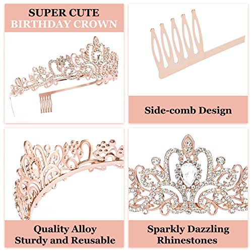 Birthday Crown, Tiaras for Women, Birthday Sash for Women, Birthday Candles, Cake Toppers, Birthday Decorations for Women, Birthday Gifts for Women, Rose Gold Party Decorations