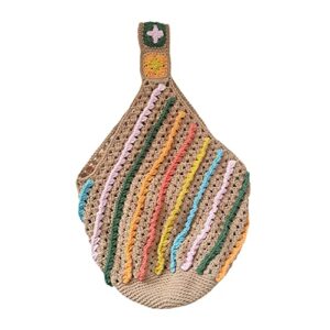 colorful striped crochet women shoulder bags handmade knitted large tote bag woolen woven lady handbags purse khaki