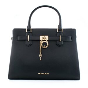 michael kors hamilton legacy large leather belted satchel (black)