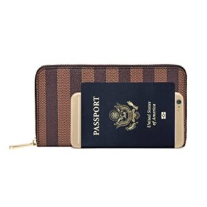 Luxury Large Capacity Zip Around Travel Wallet | Classic Long Phone Clutch | Multi Card Holder Organizer for Men Women - Coated Canvas (Brown Stripe), (MR-ZW08)