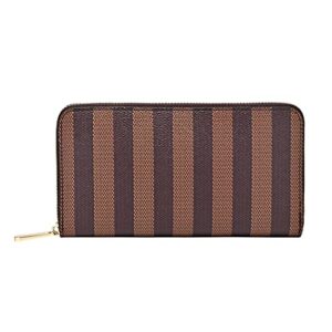 Luxury Large Capacity Zip Around Travel Wallet | Classic Long Phone Clutch | Multi Card Holder Organizer for Men Women - Coated Canvas (Brown Stripe), (MR-ZW08)