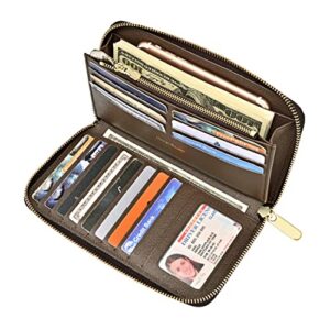 Luxury Large Capacity Zip Around Travel Wallet | Classic Long Phone Clutch | Multi Card Holder Organizer for Men Women - Coated Canvas (Brown Stripe), (MR-ZW08)