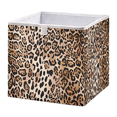 Kigai Foldable Storage Bins Cube,Leopard Print Closet Storage Baskets for Shelves Storage Box Open Storage Bins or Nursery Shelf, Closet, Office 11x11x11in