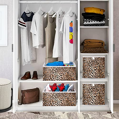 Kigai Foldable Storage Bins Cube,Leopard Print Closet Storage Baskets for Shelves Storage Box Open Storage Bins or Nursery Shelf, Closet, Office 11x11x11in