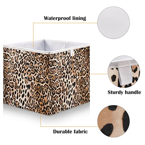 Kigai Foldable Storage Bins Cube,Leopard Print Closet Storage Baskets for Shelves Storage Box Open Storage Bins or Nursery Shelf, Closet, Office 11x11x11in